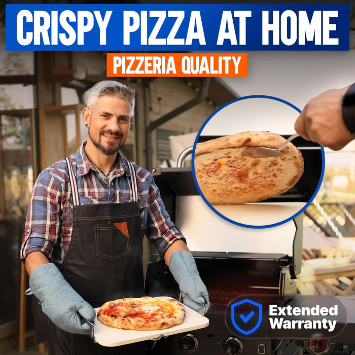 KitchenStar 15x12-inch Pizza Stone for Oven & BBQ Grill with Handles,