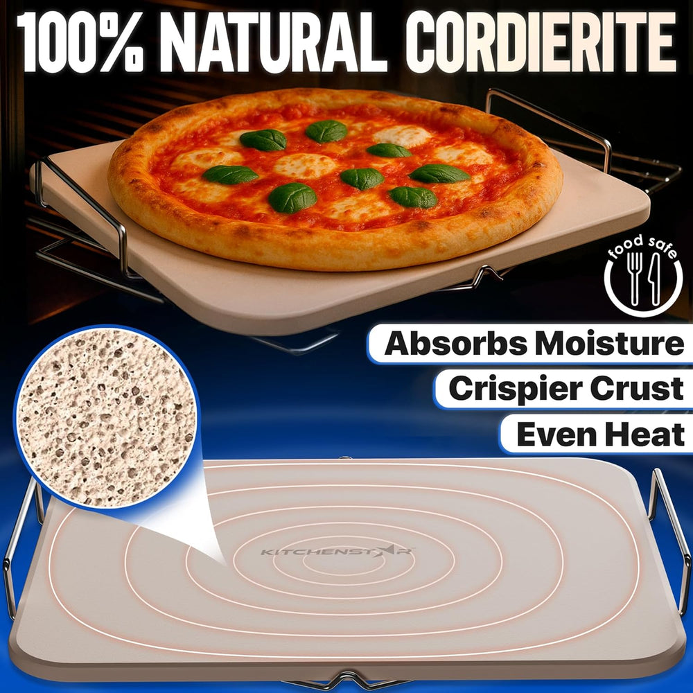KitchenStar 15x12-inch Pizza Stone for Oven & BBQ Grill with Handles,